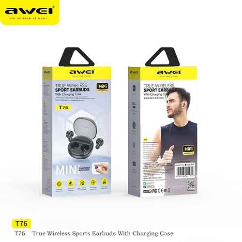 Awei T76 TWS In-Ear Wireless Bluetooth Earbuds IPX4 Waterproof Long ...
